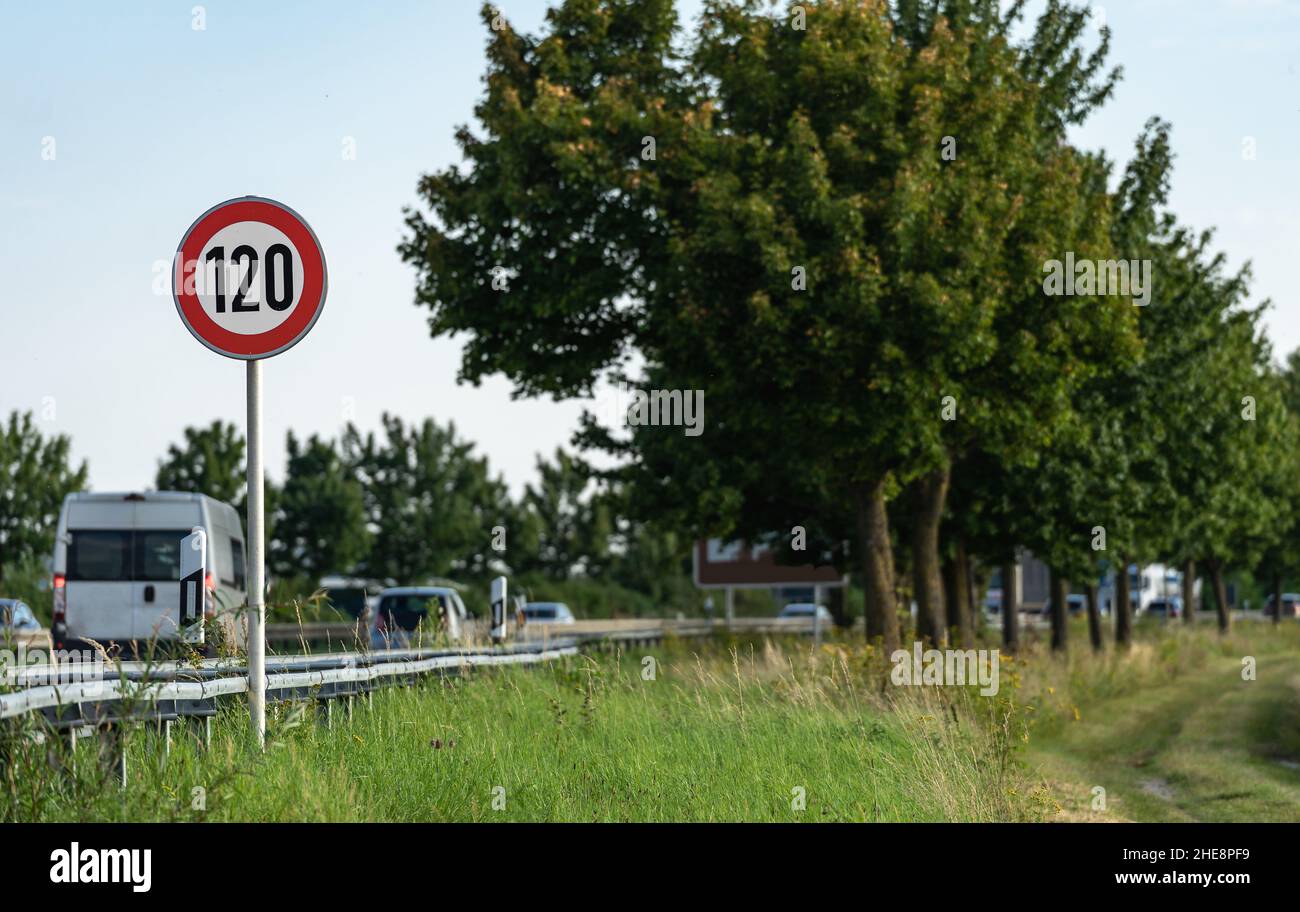 Highway with speed limit sign 120 km h hi-res stock photography and ...
