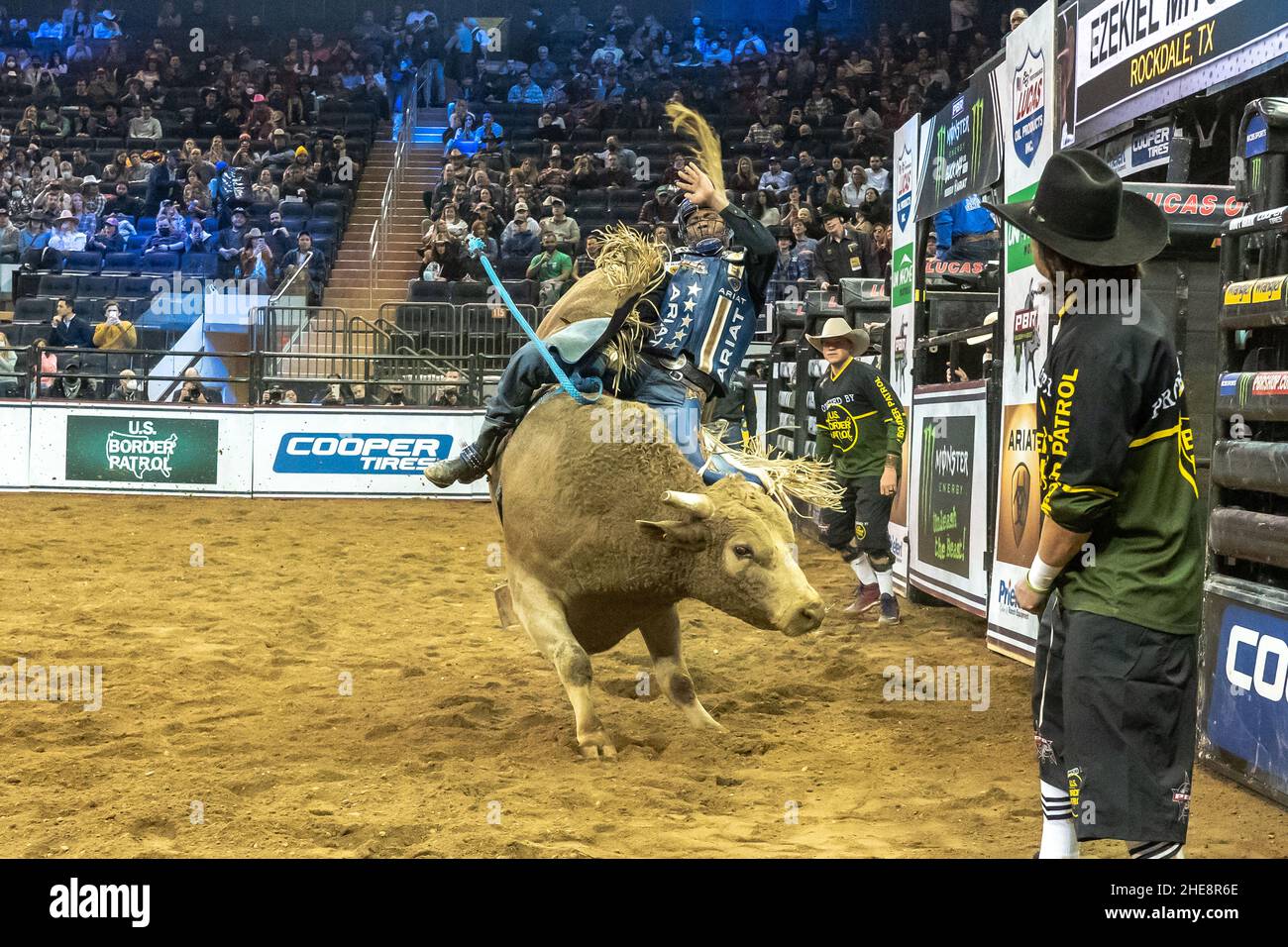 Ezekiel Mitchell rides Alter Ego during the Professional Bull Riders ...