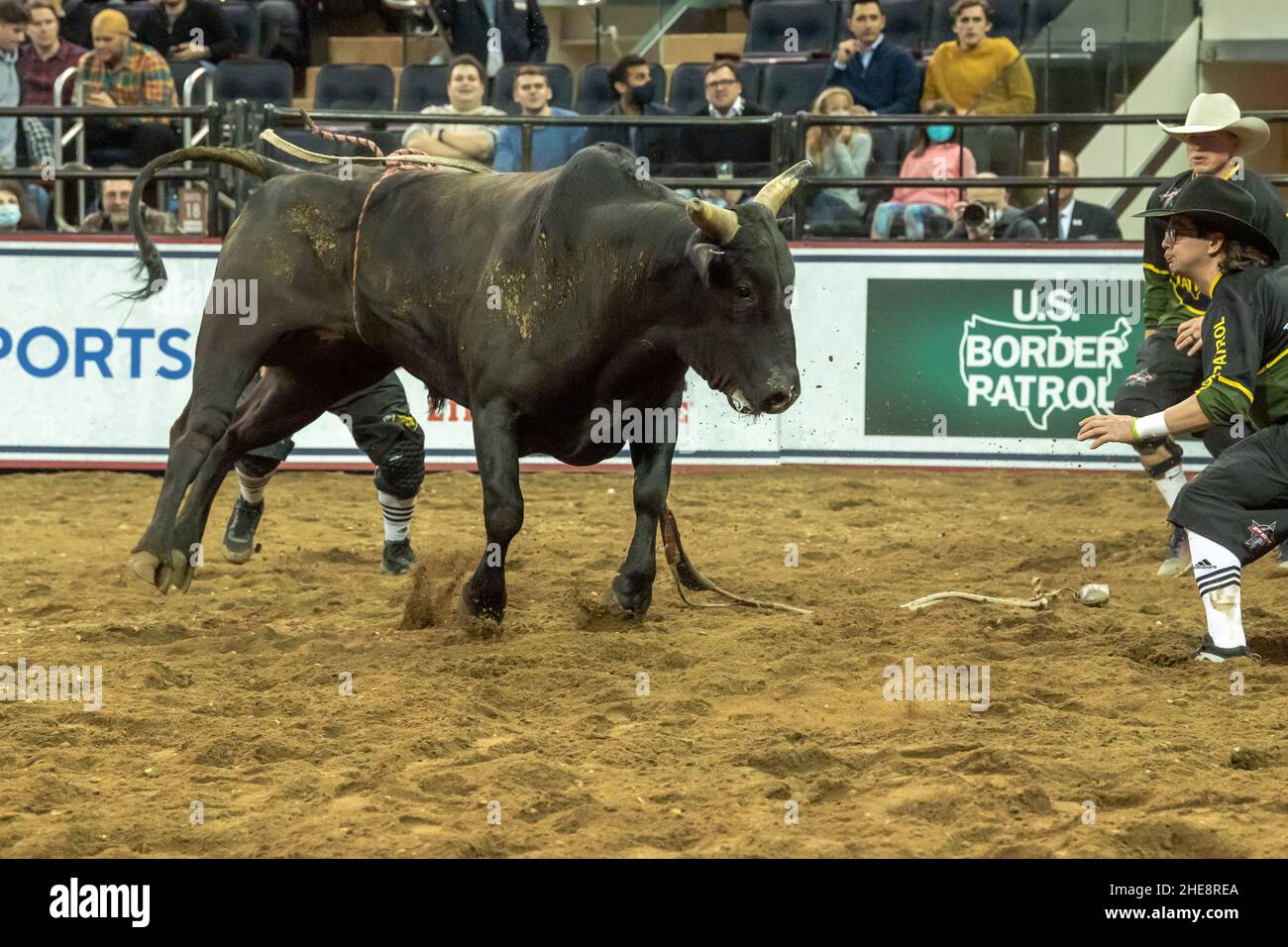 Cody Jesus rides Big Whiskey during the Professional Bull Riders 2022 ...