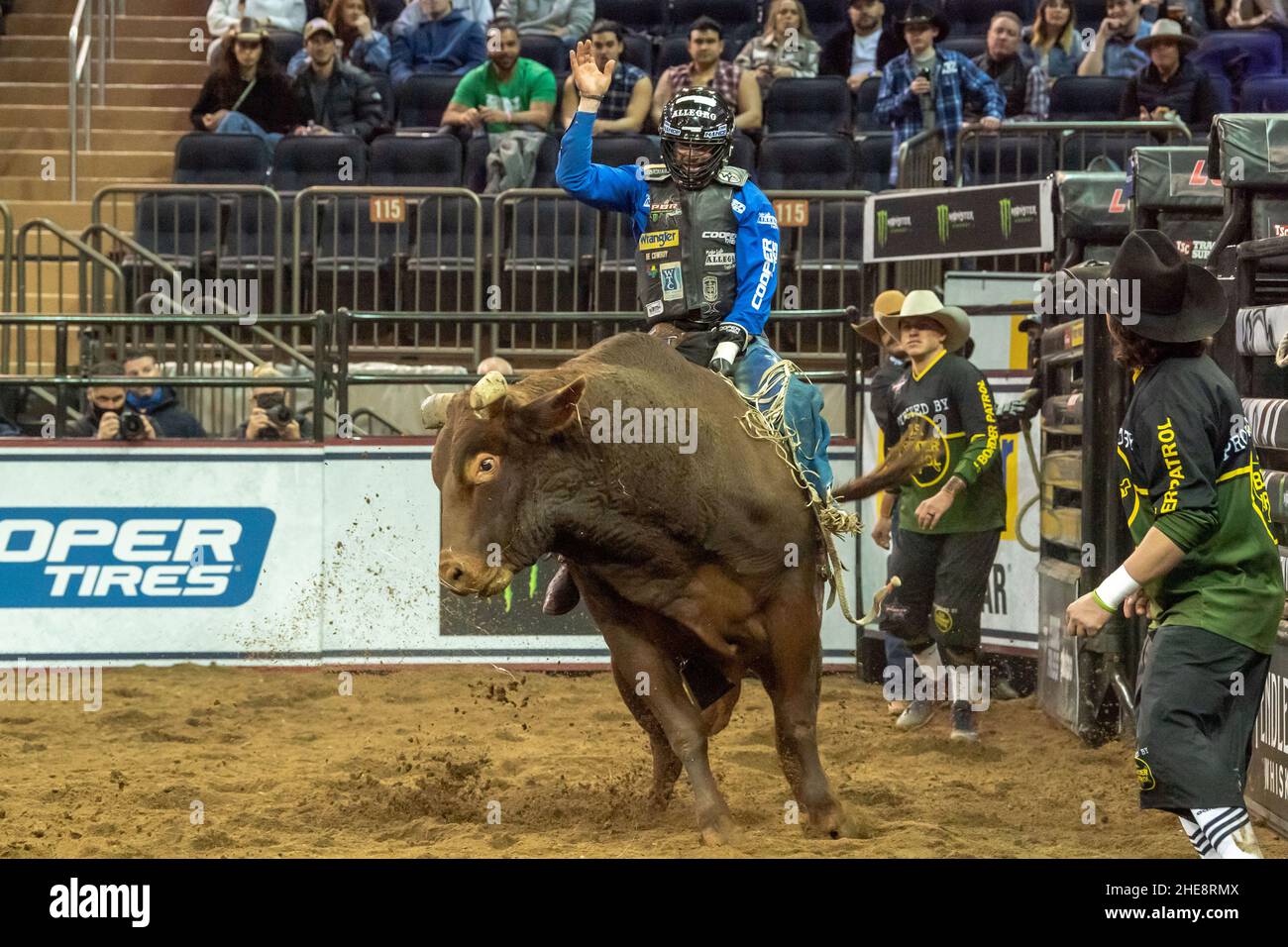 Cody Nance rides Lil 2 Train during the Professional Bull Riders 2022 ...