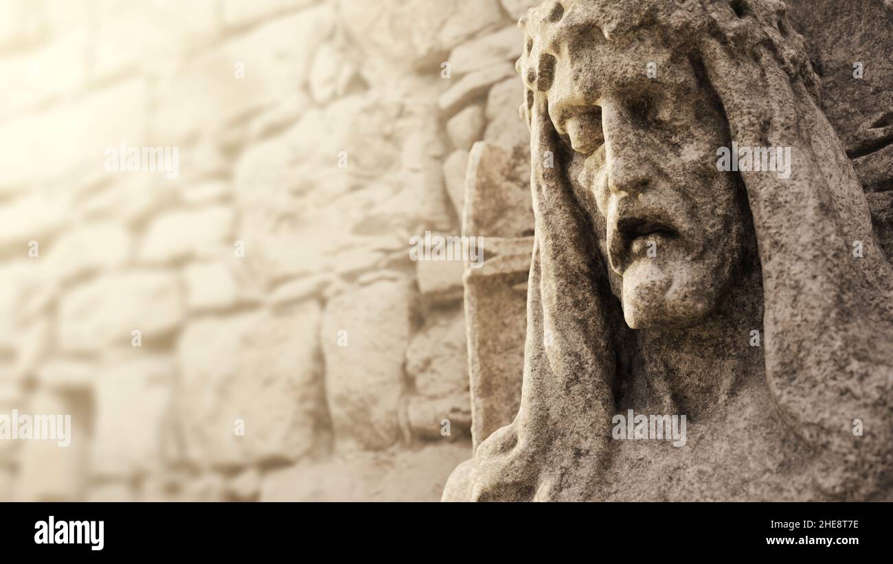 A Jesus stone head sculpture. 3D illustration Stock Photo - Alamy