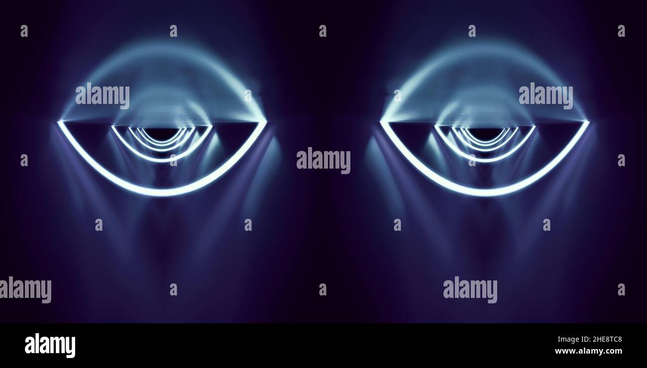 A blue neon lights eyes background. 3D illustration Stock Photo - Alamy