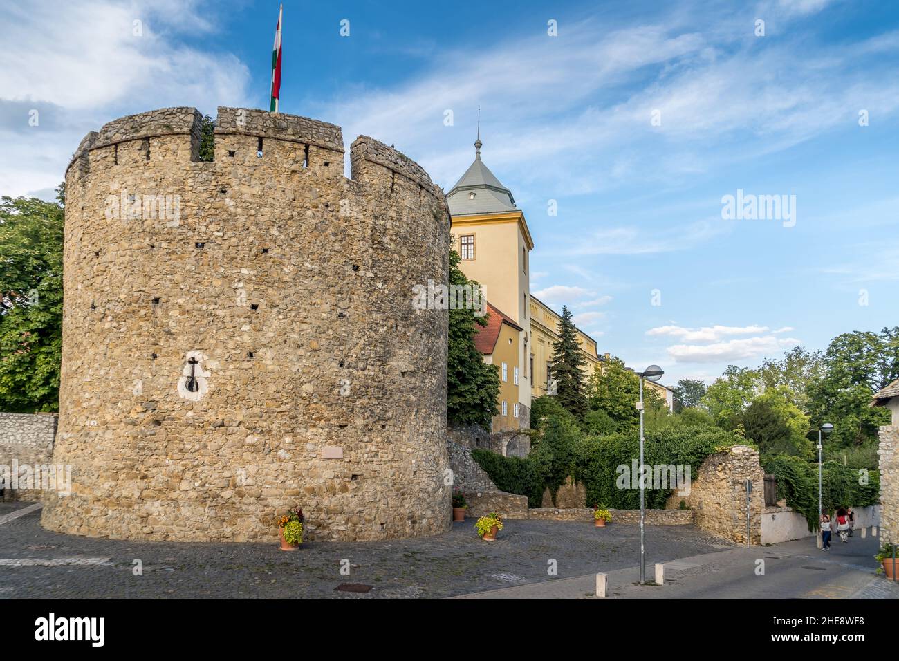 Summer view of the barbakan of Pecs, medieval circular defensive gate ...
