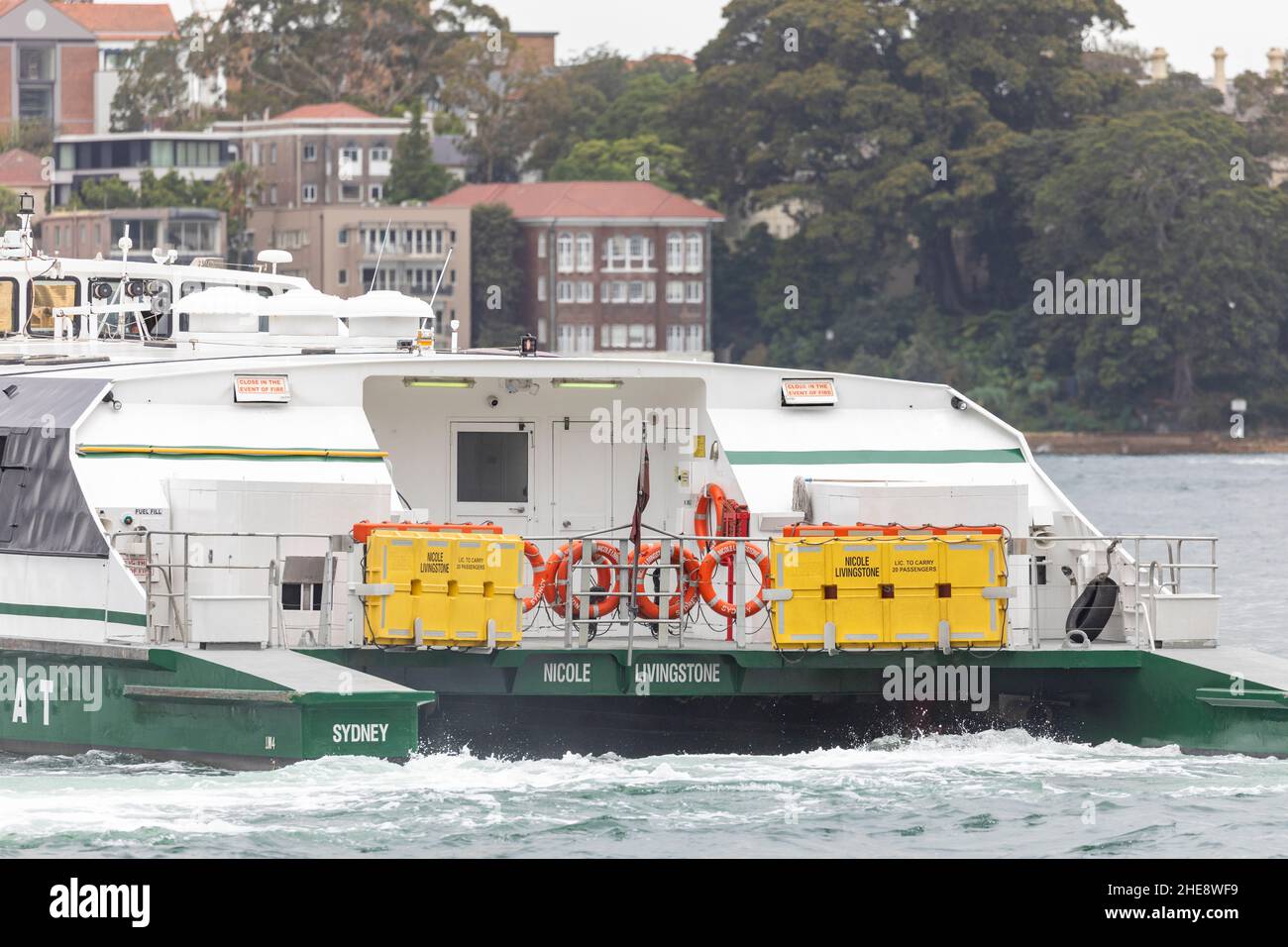 Stern of rivercat ferry the MV Nicole Livingstone on Sydney harbour,NSW ...