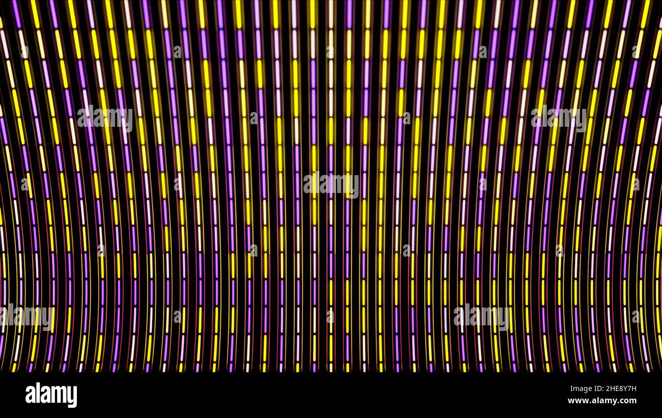 Abstract colorful lines devided into small segments flowing on black background, seamless loop ...