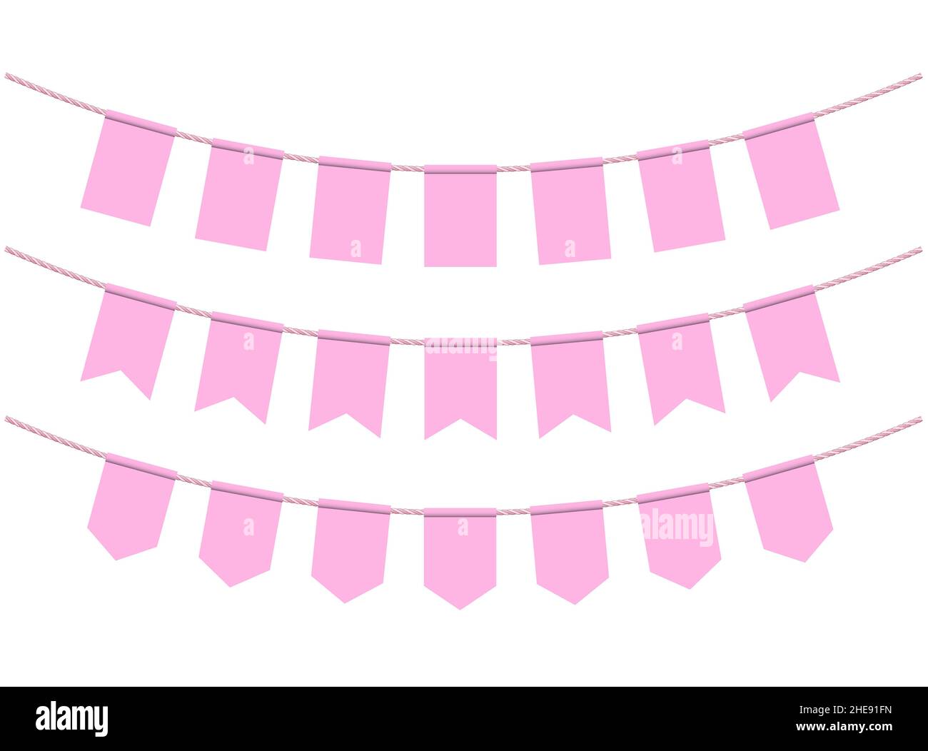 Pink flags for decoration on white background. Bunting flags on the ...