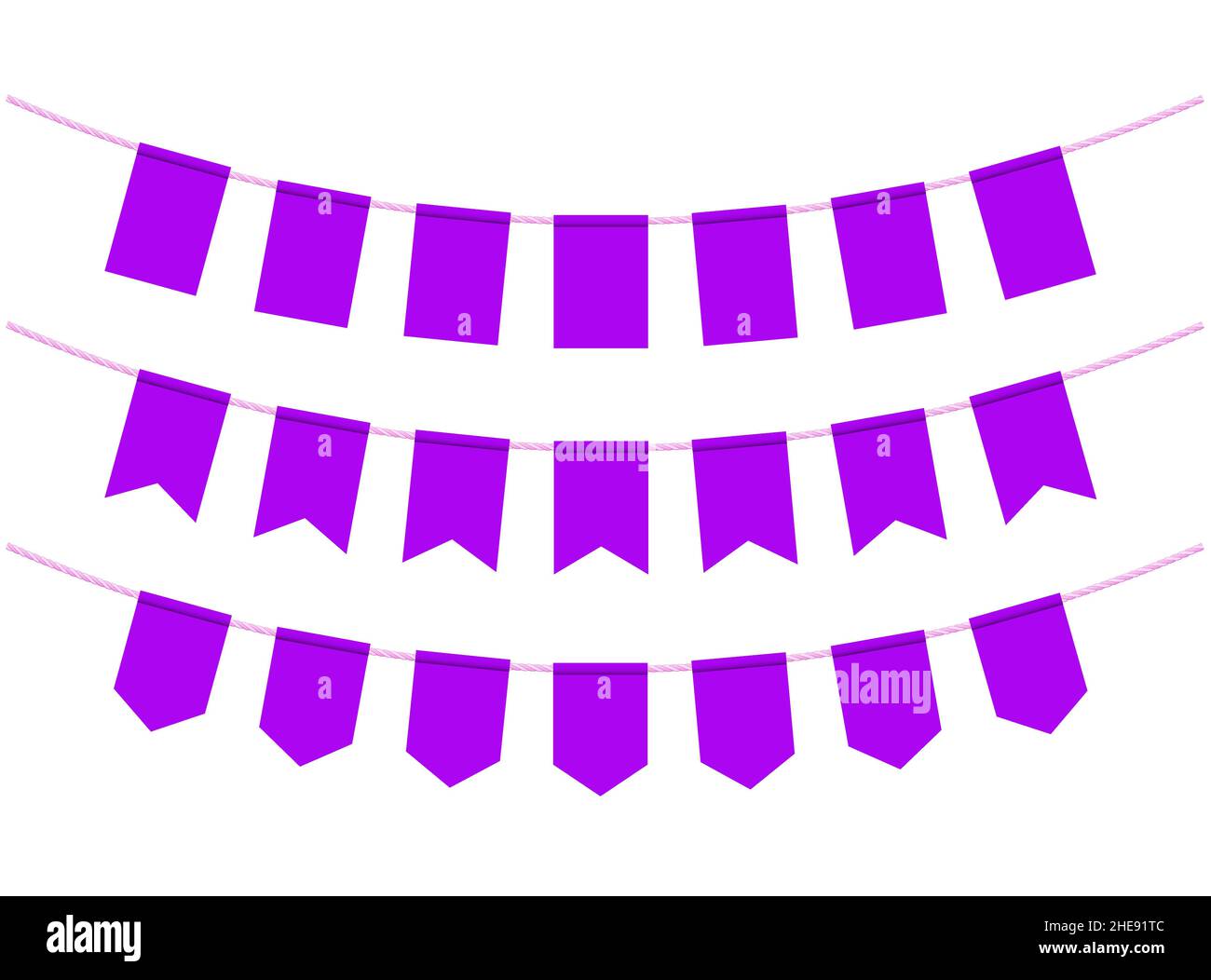 Purple flags for decoration on white background. Bunting flags on the ...