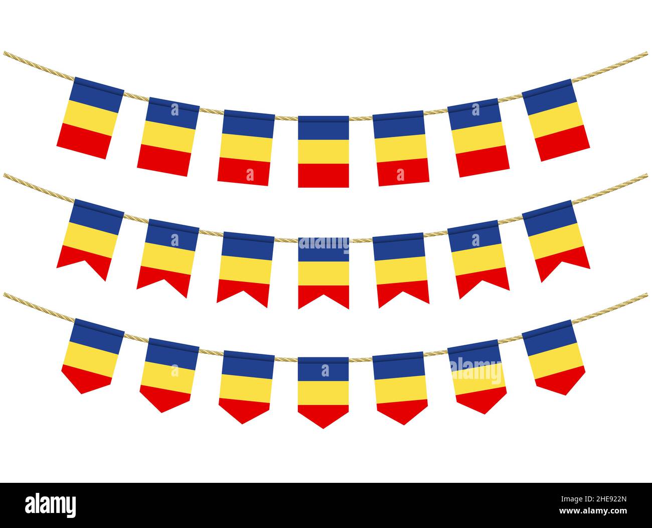 Chad flag on the ropes on white background. Set of Patriotic bunting ...