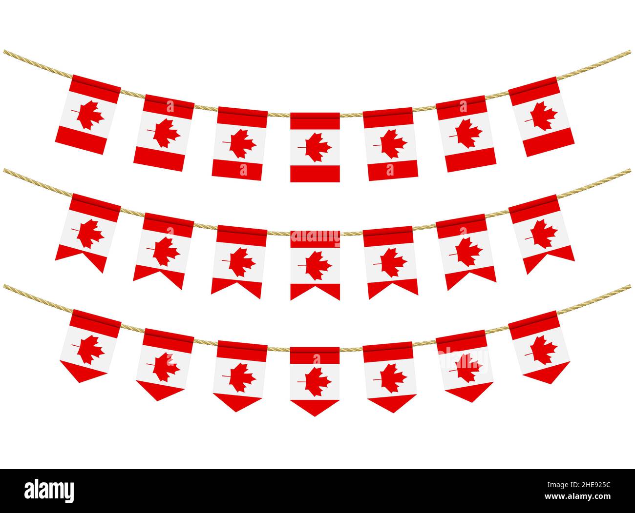 Canada flag on the ropes on white background. Set of Patriotic bunting ...
