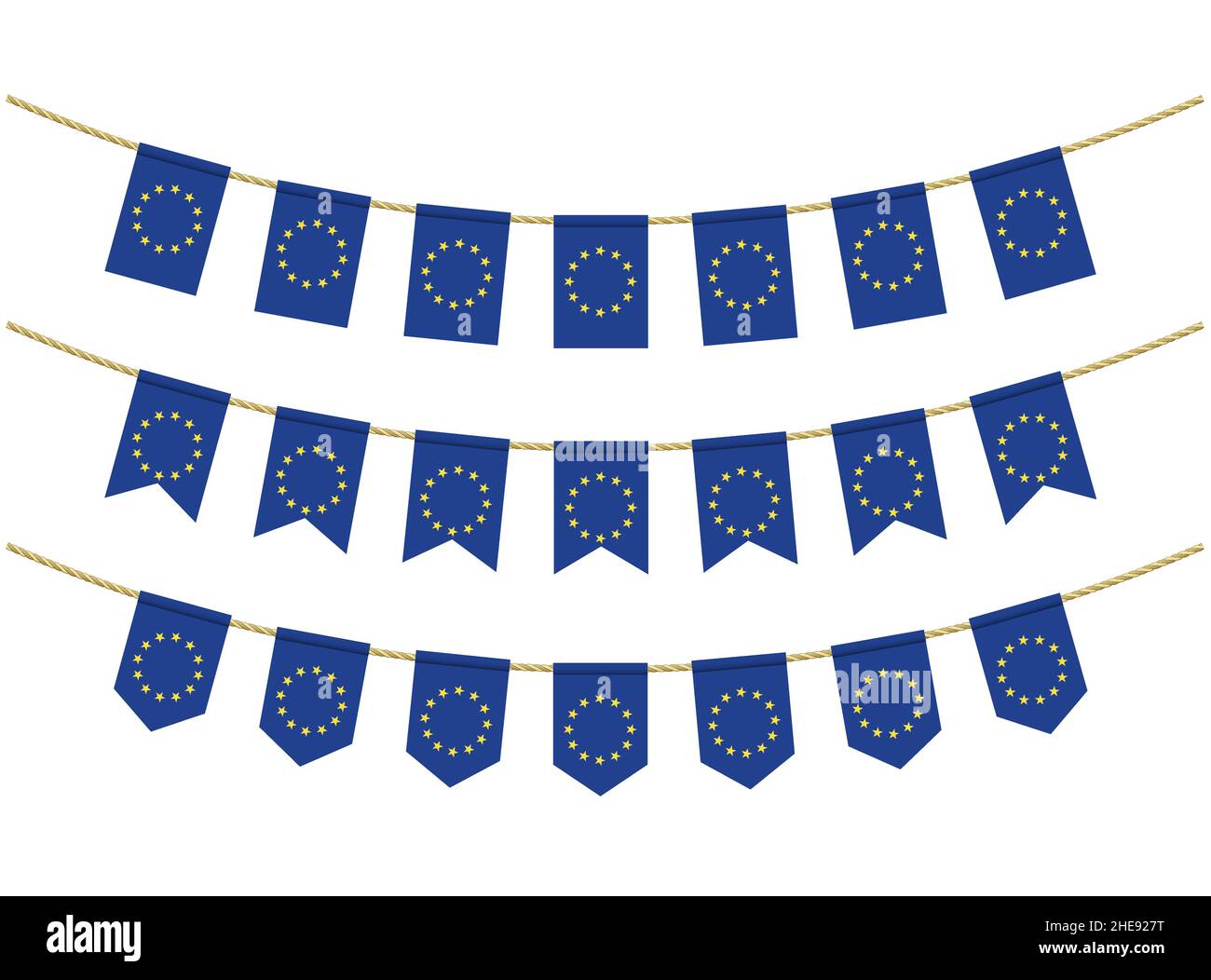 EU flag on the ropes on white background. Set of Patriotic bunting ...
