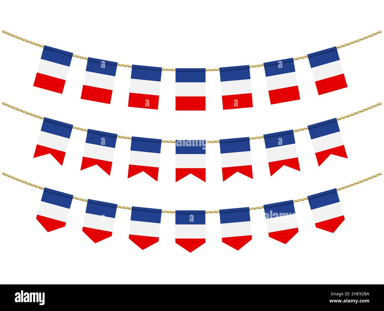 France flag on the ropes on white background. Set of Patriotic bunting ...