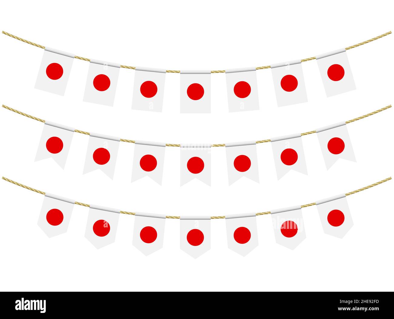 Japan flag on the ropes on white background. Set of Patriotic bunting ...