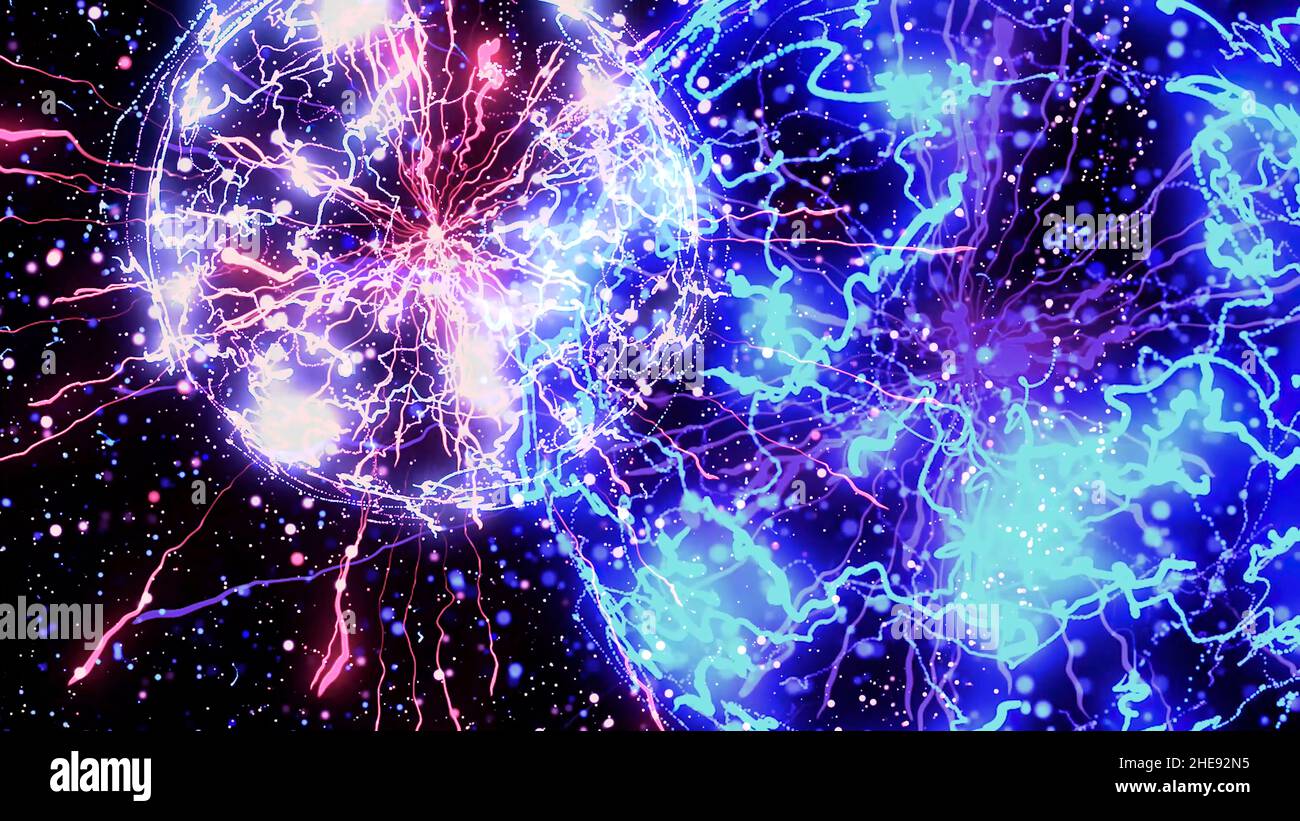 Lightning explosion, flashing light impulses on black background ...