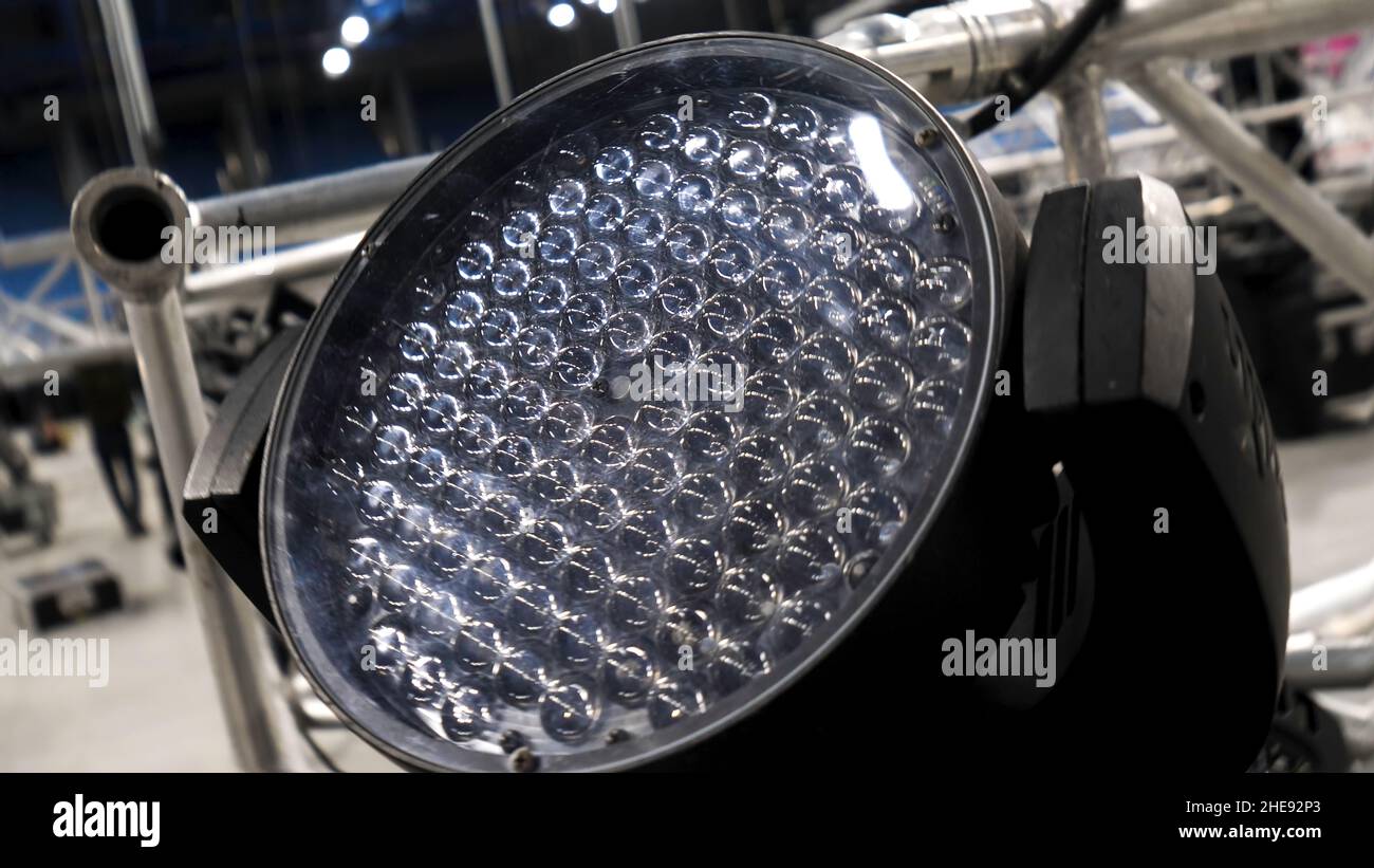 Close up of a spotlight, element of stage light, professional equipment ...