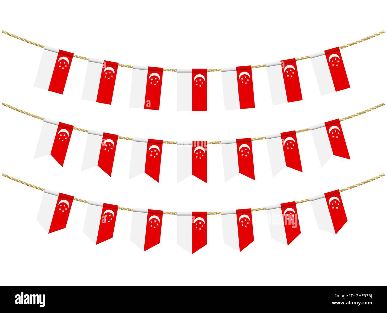 Singapore flag on the ropes on white background. Set of Patriotic ...