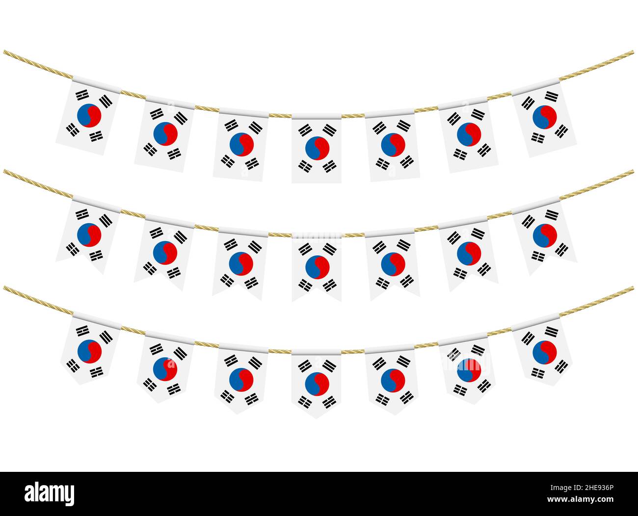 South korea flag on the ropes on white background. Set of Patriotic ...