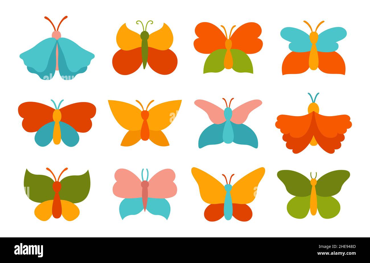 Butterfly exotic simple trend flat set. Elegant modern butterflies and ...