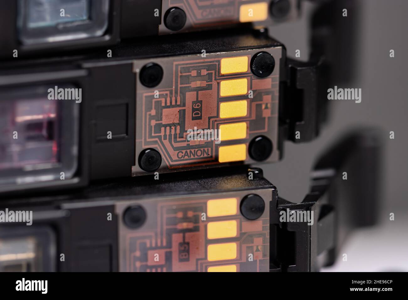 Close up on electronic chips on Canon printer ink cartridges Stock ...