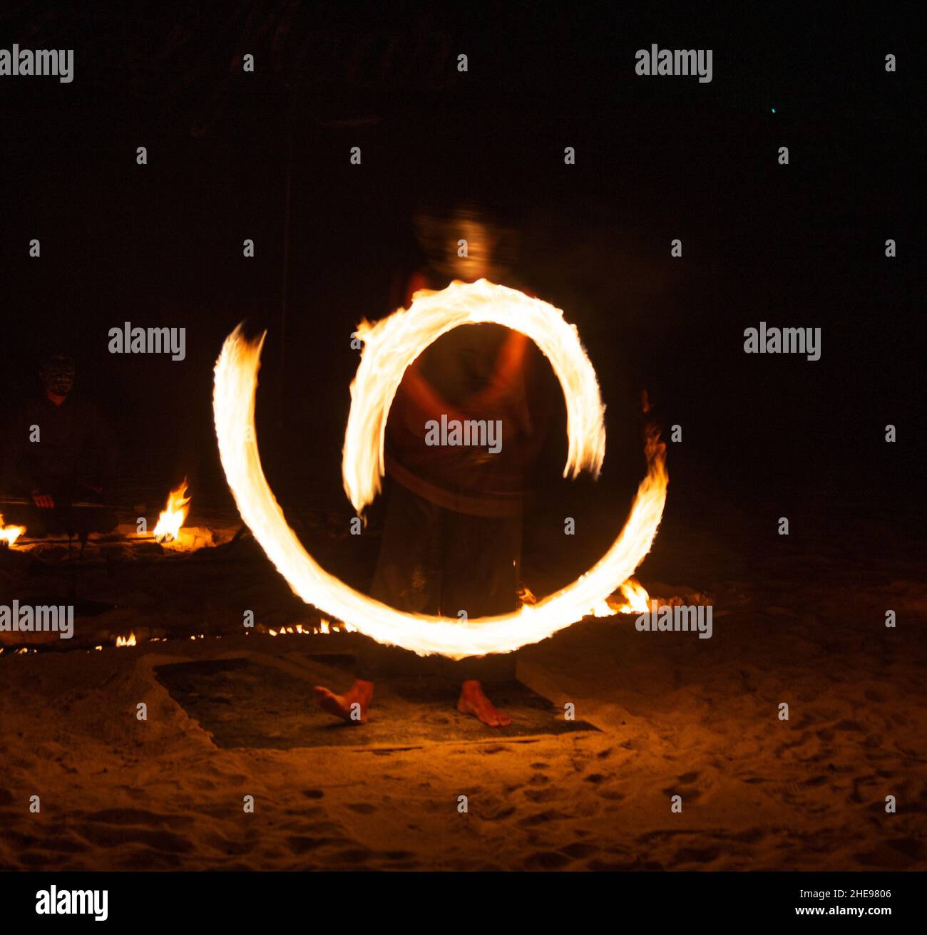 Fire show on the beach at night in Phuket, Thailand Stock Photo - Alamy