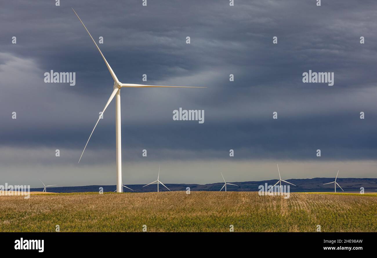 Power of wind turbine generating electricity clean energy with cloud ...