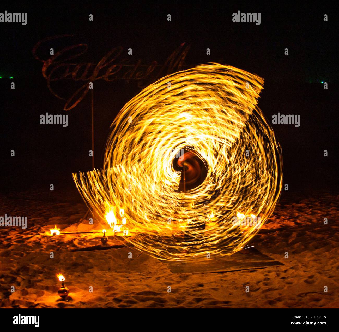 Fire show on the beach at night in Phuket, Thailand Stock Photo - Alamy
