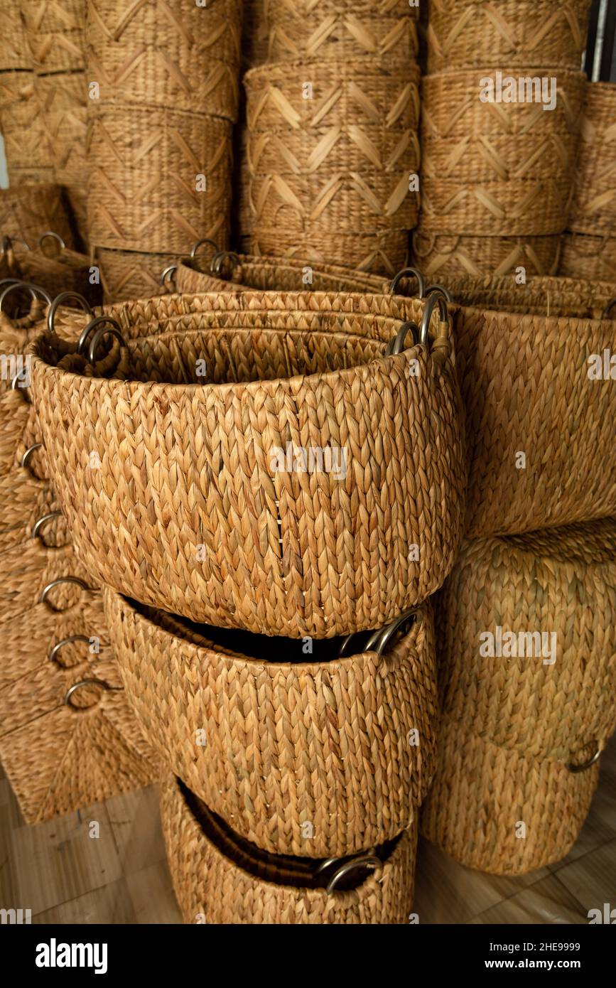 Handicraft pots and baskets made from natural materials hyacinth plants ...