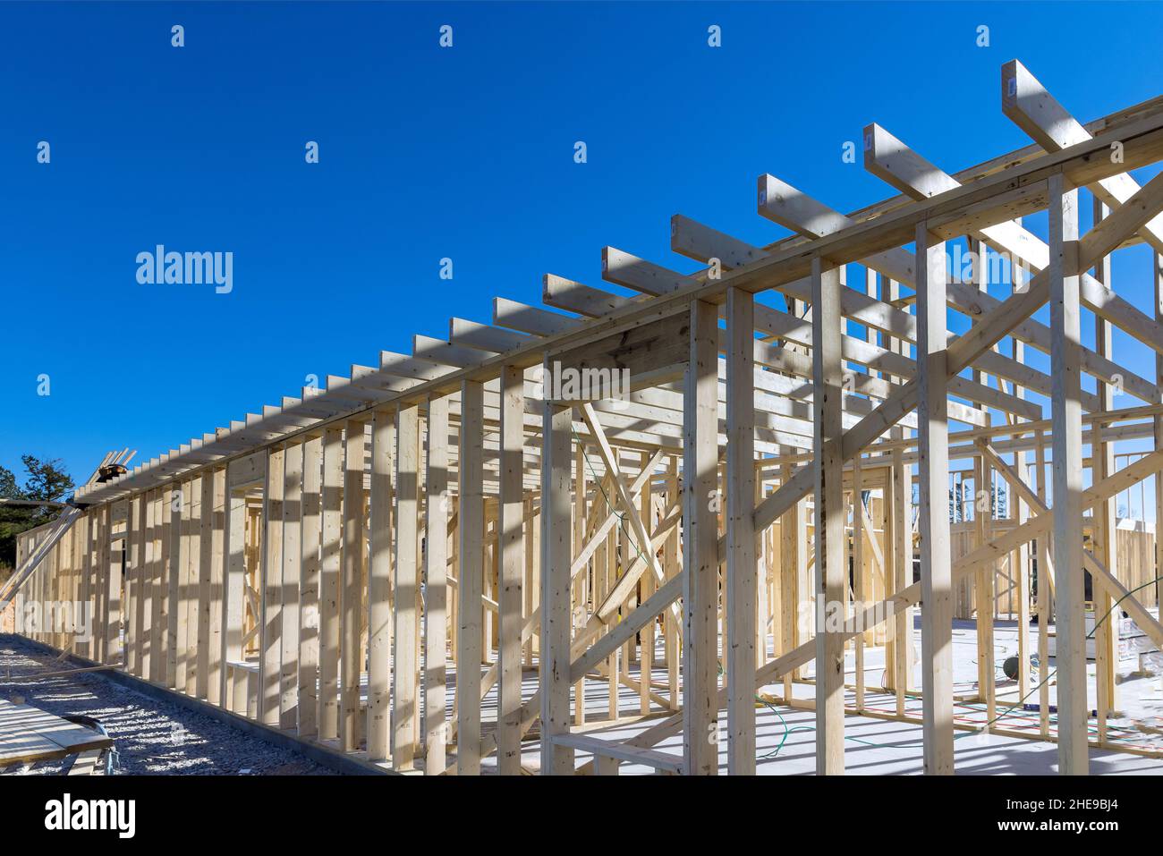 New housing under construction of beams stick framing building Stock ...
