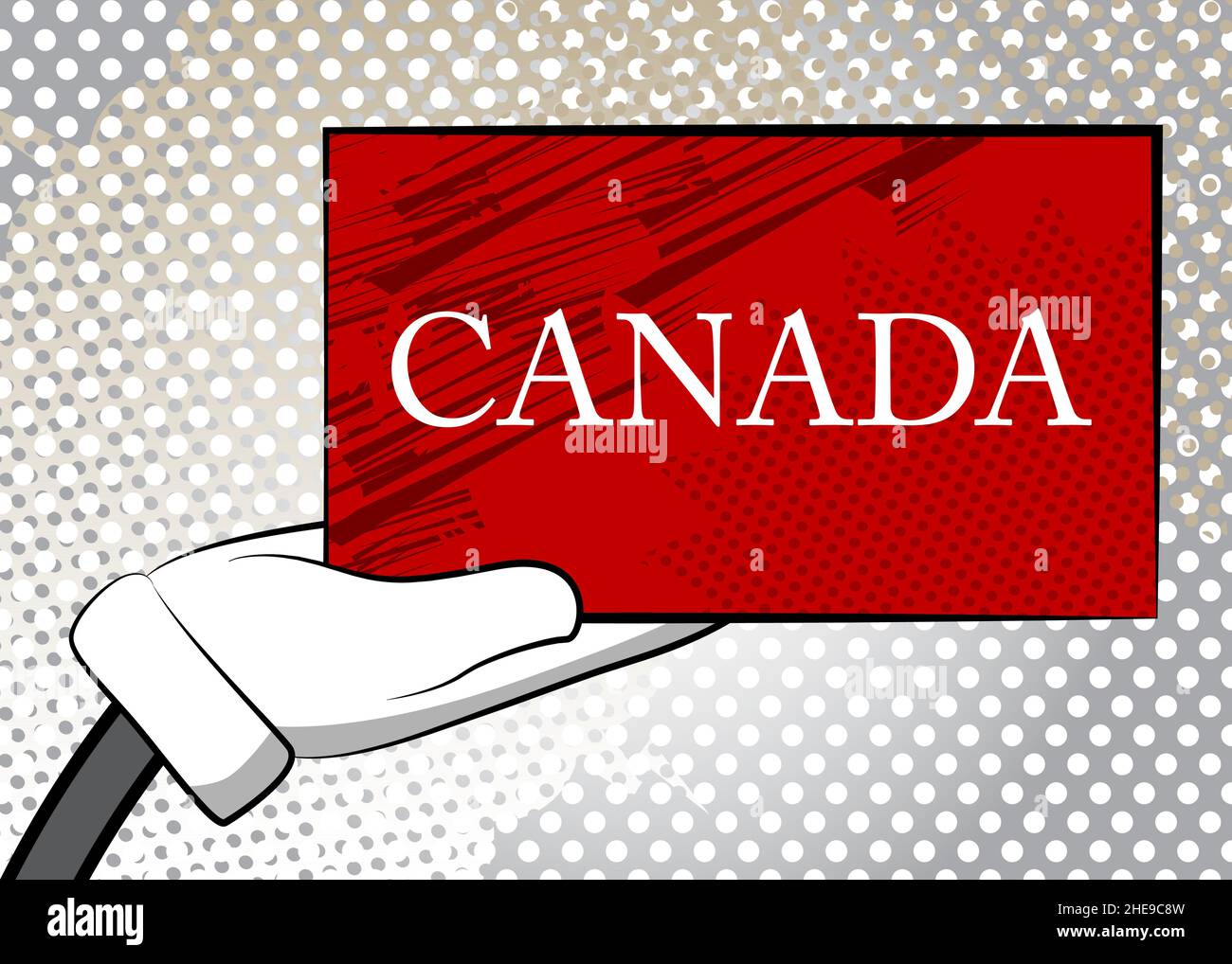 Hand holding banner with Canada text. Arms raised showing billboard ...