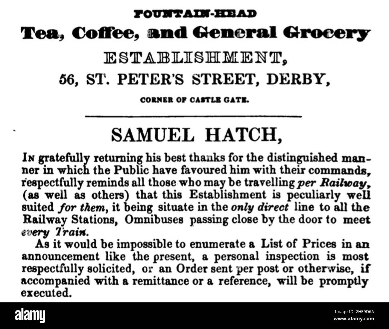 Samuel Hatch, Derby Stock Photo - Alamy