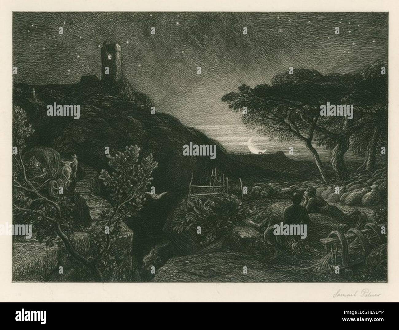 Samuel Palmer - The Lonely Tower, 1879 (The Etching Club, 1879 Stock ...