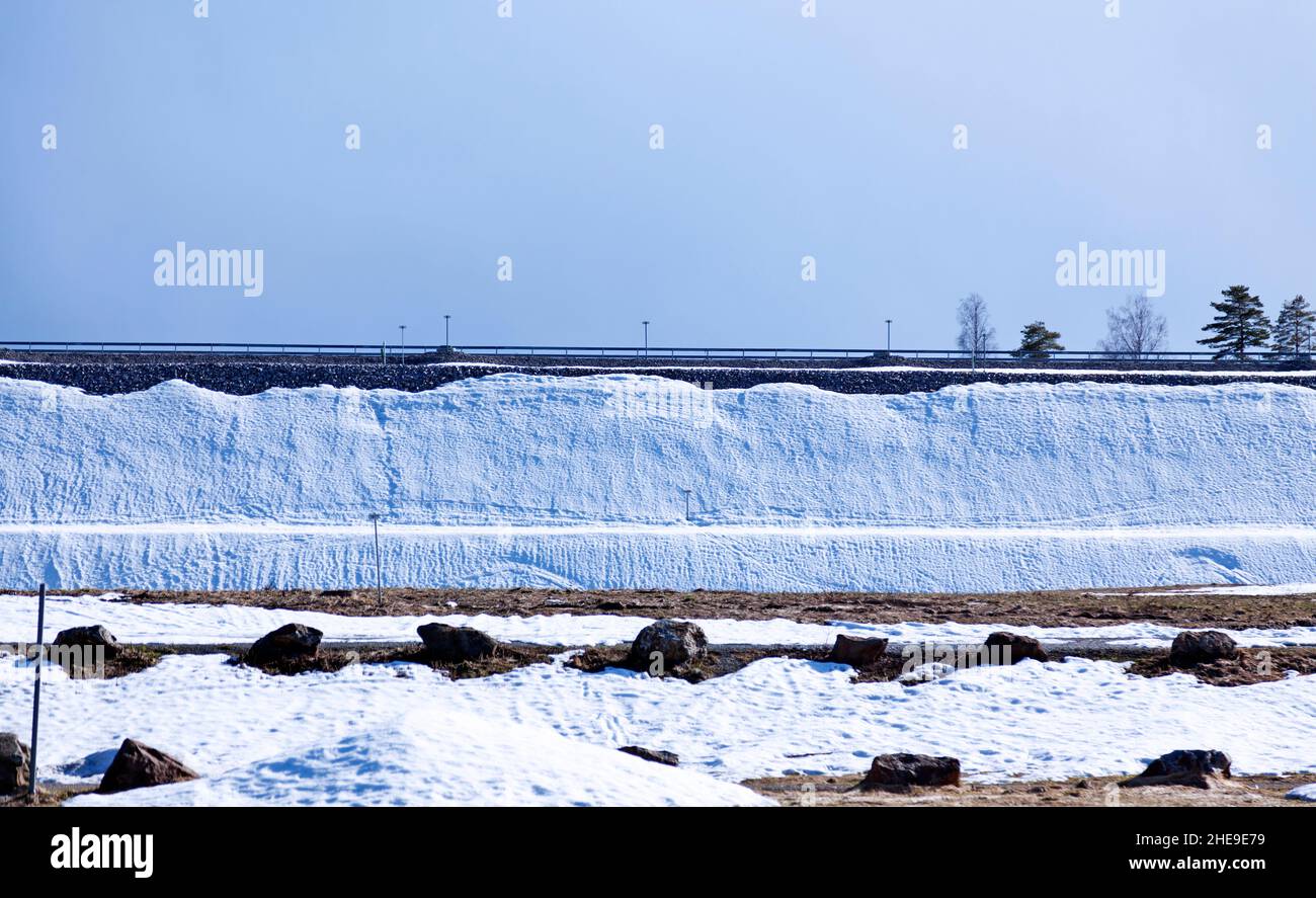 winter road that has thawed with strange snow bank Stock Photo - Alamy