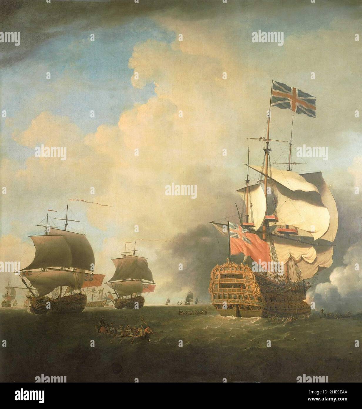 Samuel Scott - A first-rate shortening sail Stock Photo - Alamy