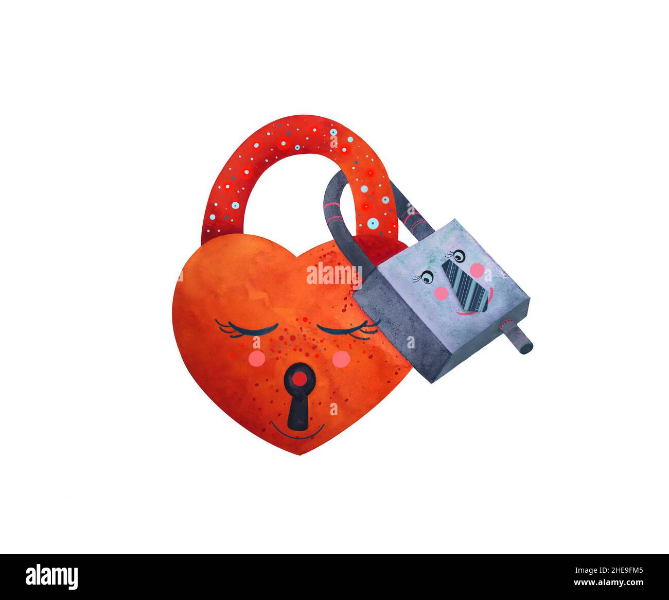 Couple of padlock meshed together boy and girl isolated on white ...