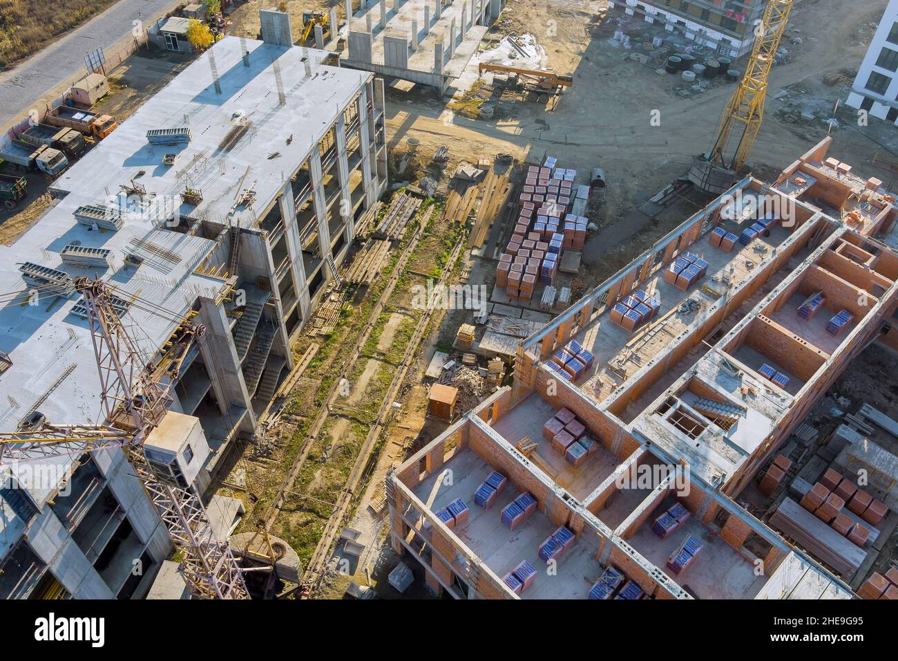 Aerial top view multistory building on new under construction Stock ...