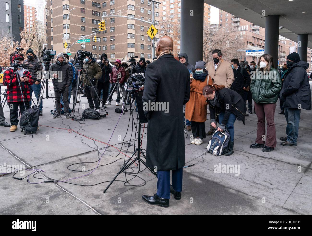 Mayor Eric Adams speaks during press conference with U. S. Senator ...