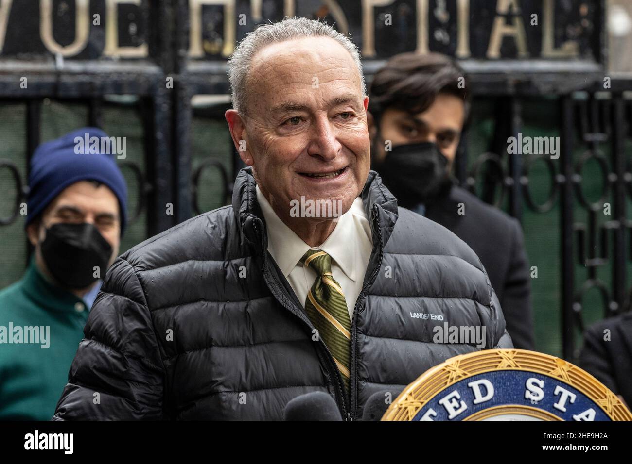 U. S. Senator Charles Schumer speaks during press conference with mayor ...