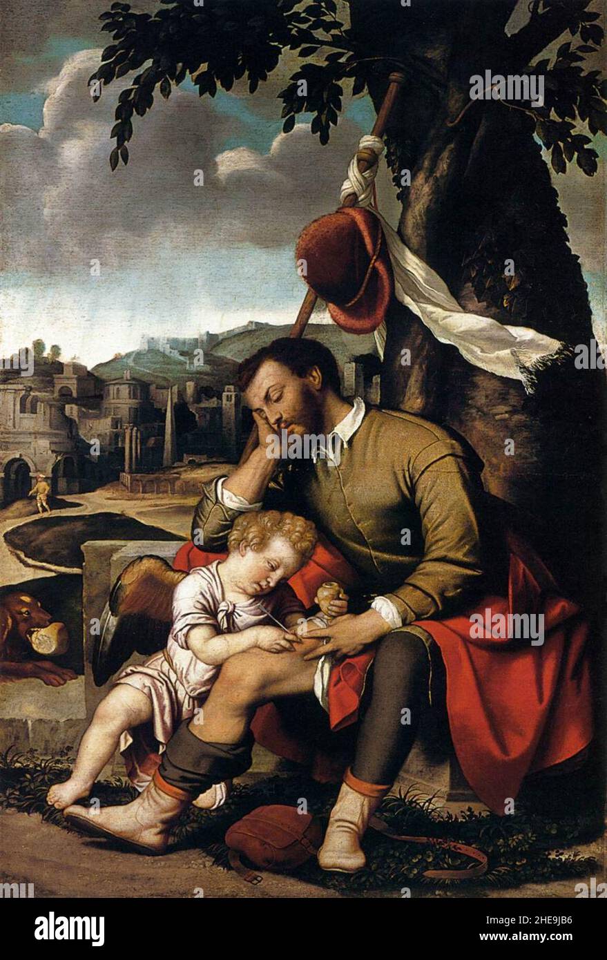 San Rocco medicato da un angelo (Moretto Stock Photo - Alamy