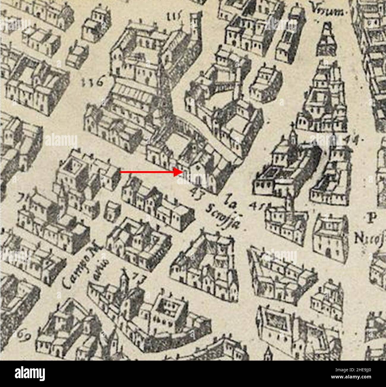 San Trifone in Posterula (Pianta di Roma du Pérac-Lafréry Stock Photo ...