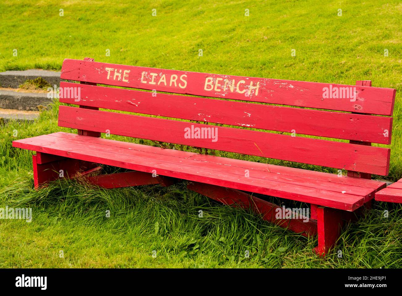The gossip Bench, Calvert, Newfoundland Stock Photo - Alamy