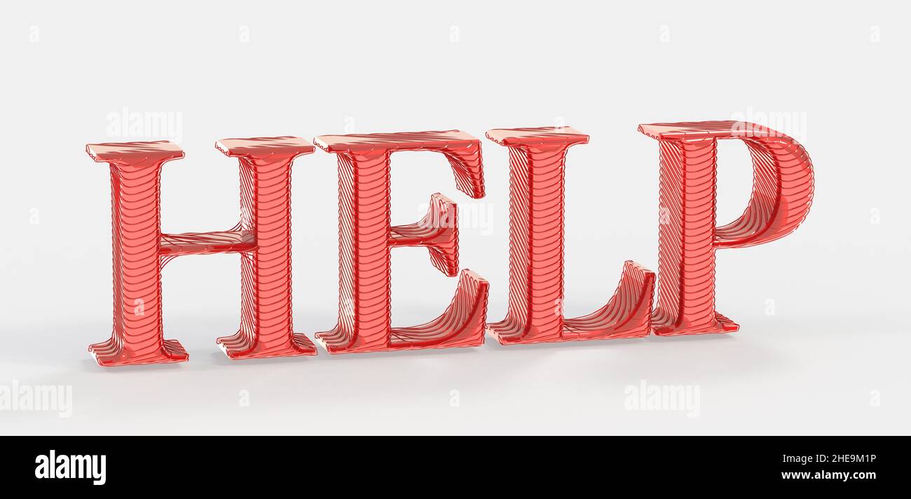 3D rendering of the word Help with red capitals letters isolated on ...