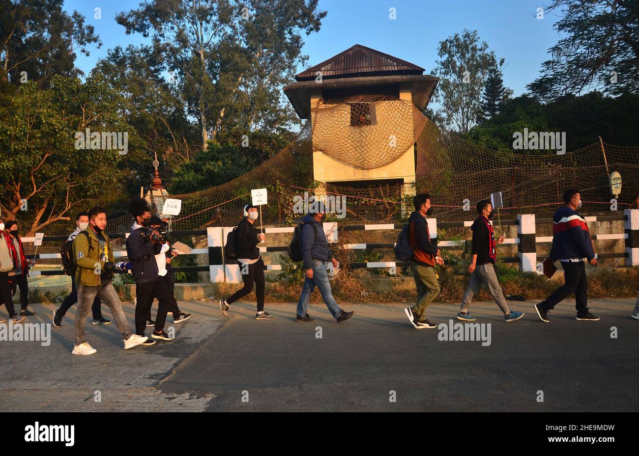 Dimapur, India. 10th Jan, 2022. An Indian Army look out of an Army ...