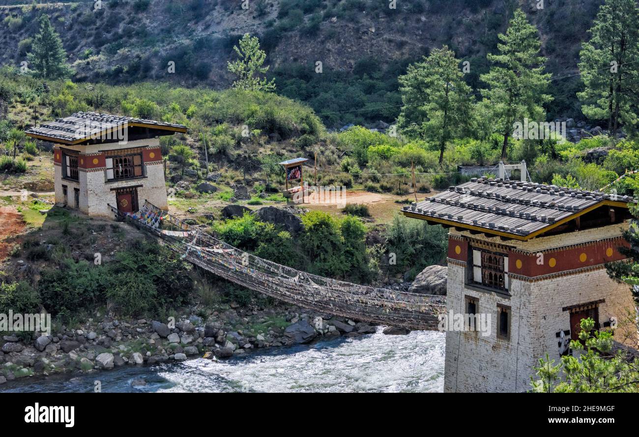 Iron bridge across the Pa Chhu River to reach Tachog Lhakhang (also ...