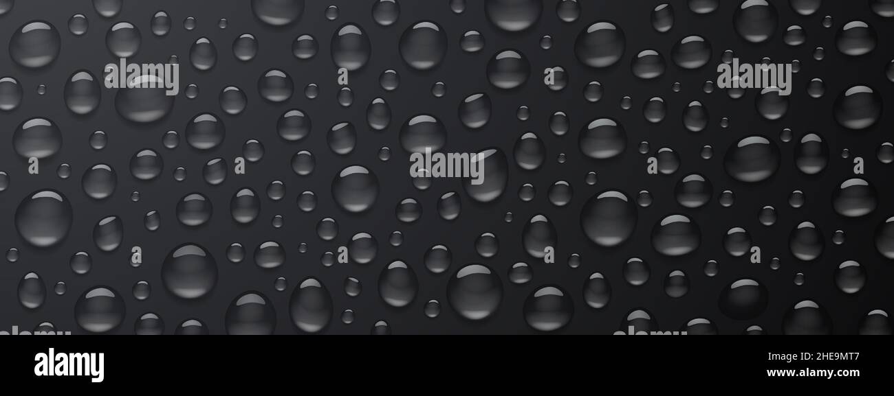 Texture of water droplets on black background. Vector realistic ...
