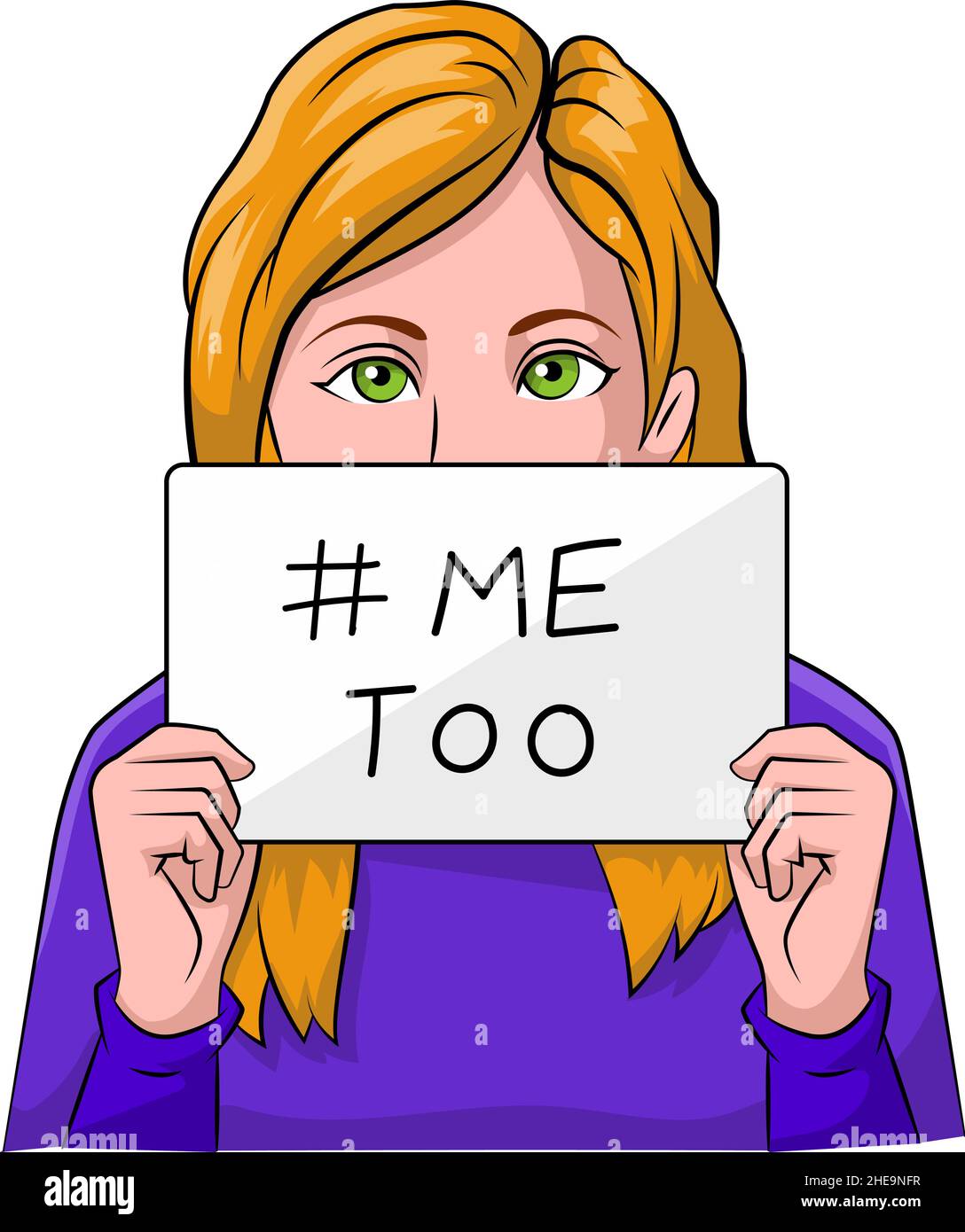 Cartoon vector illustration of a woman holding a MeToo movement sign ...