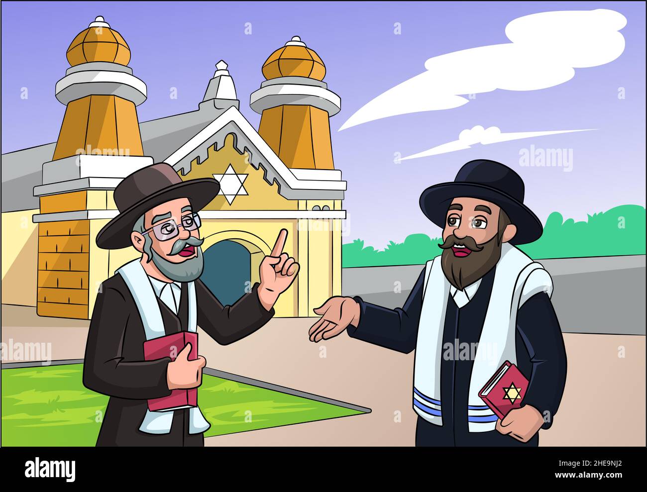 Cartoon vector illustration of Jews outside a synagogue Stock Vector ...