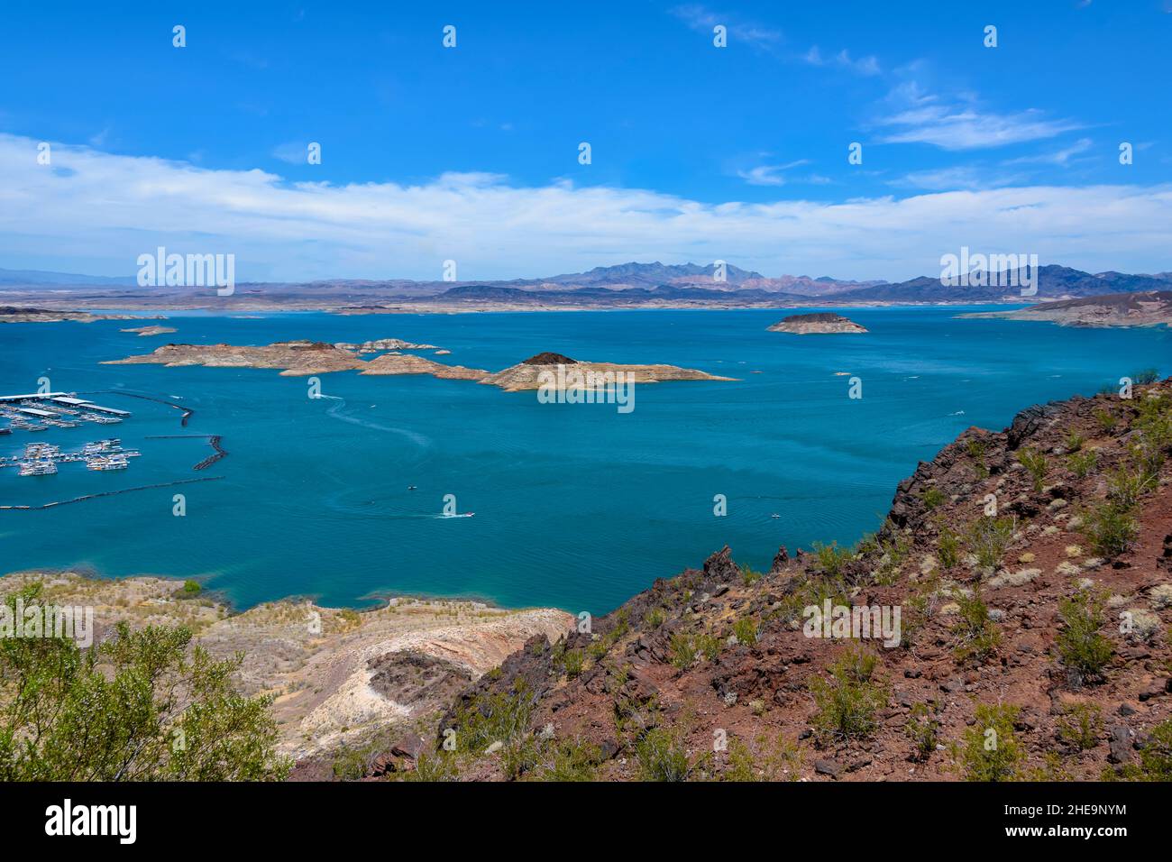 Incredible view of Lake Mead, Nevada, US. Yellow and brown islands in ...