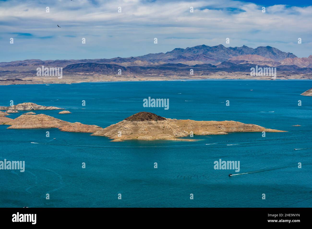 Incredible view of Lake Mead, Nevada. US. Yellow and brown islands in ...