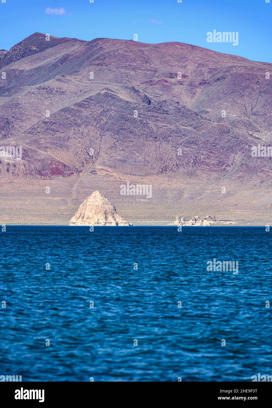 View of Pyramid Lake in Nevada, US. Beautiful blue water and blue sky ...