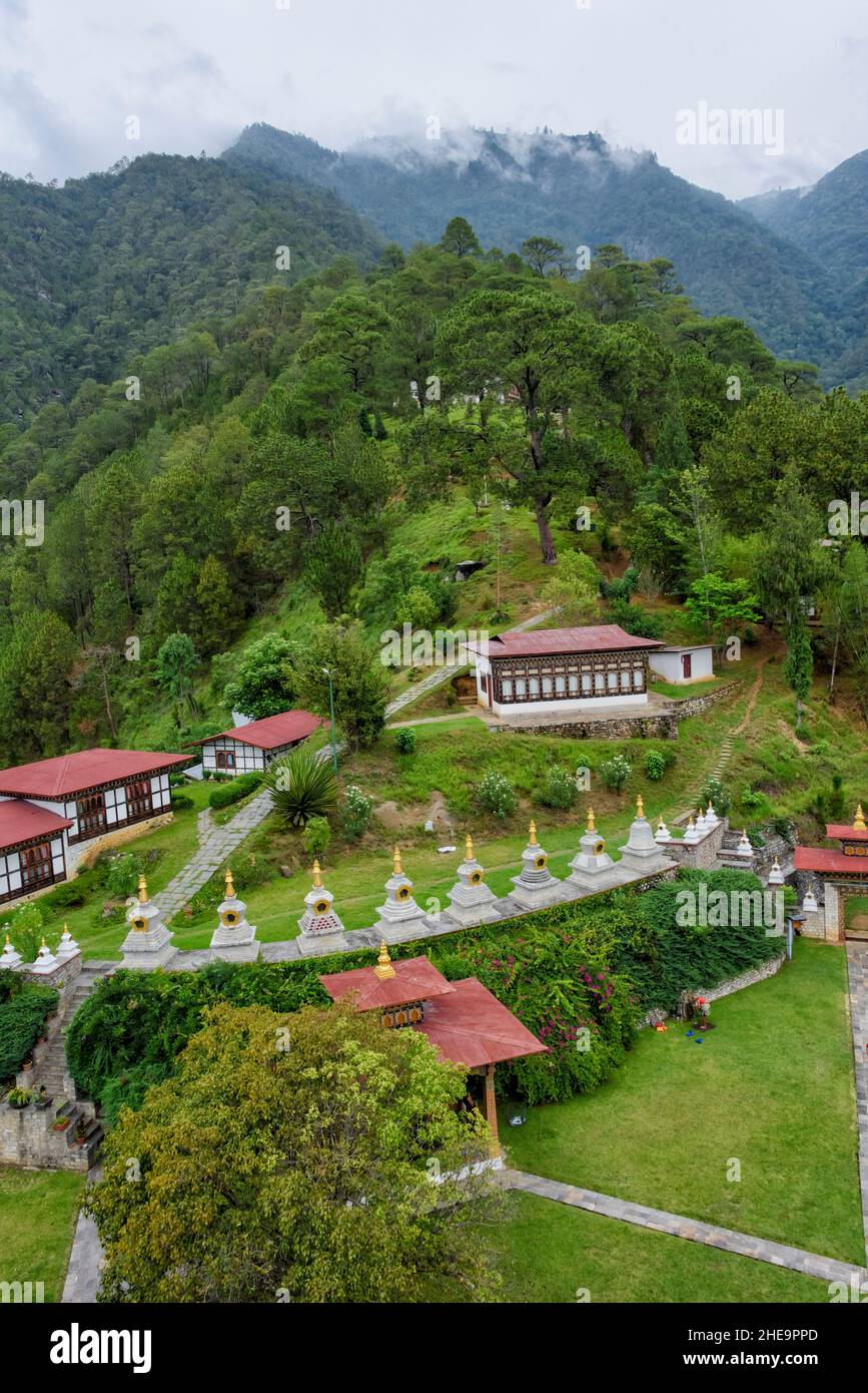 Chortens with houses in the Himalayas, Punakha, Bhutan Stock Photo - Alamy