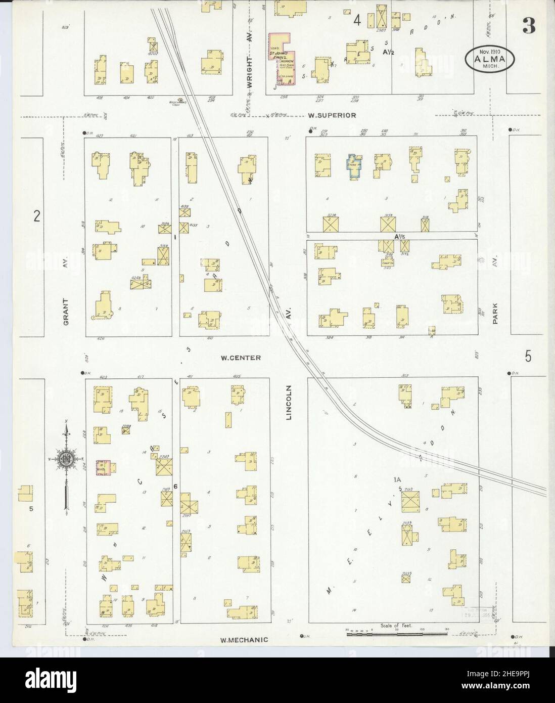 Sanborn Fire Insurance Map from Alma, Gratiot County, Michigan Stock ...